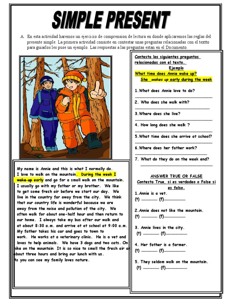 Simple Present Reading Comprehension Text Grammar Drills Reading Comprehension Exercises - 59203 ...