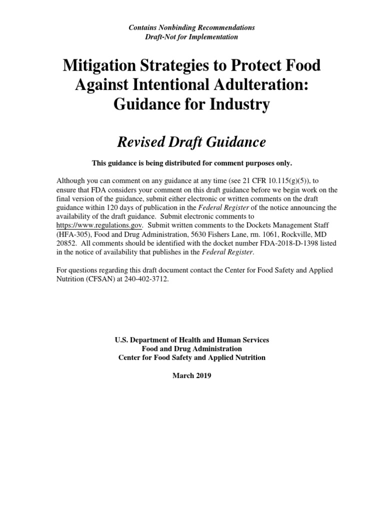 Mitigation Strategies To Protect Food FDA | PDF