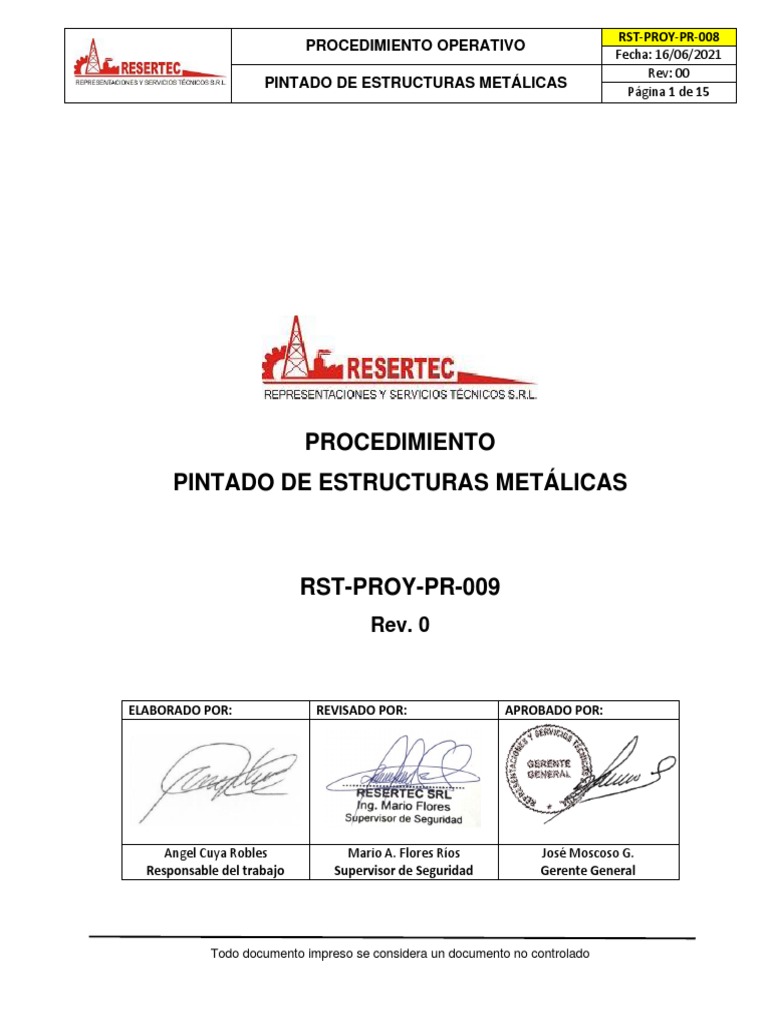 RST-PROY-PR-009 - Procedimiento de Pintado de Estructuras Metálicas | PDF