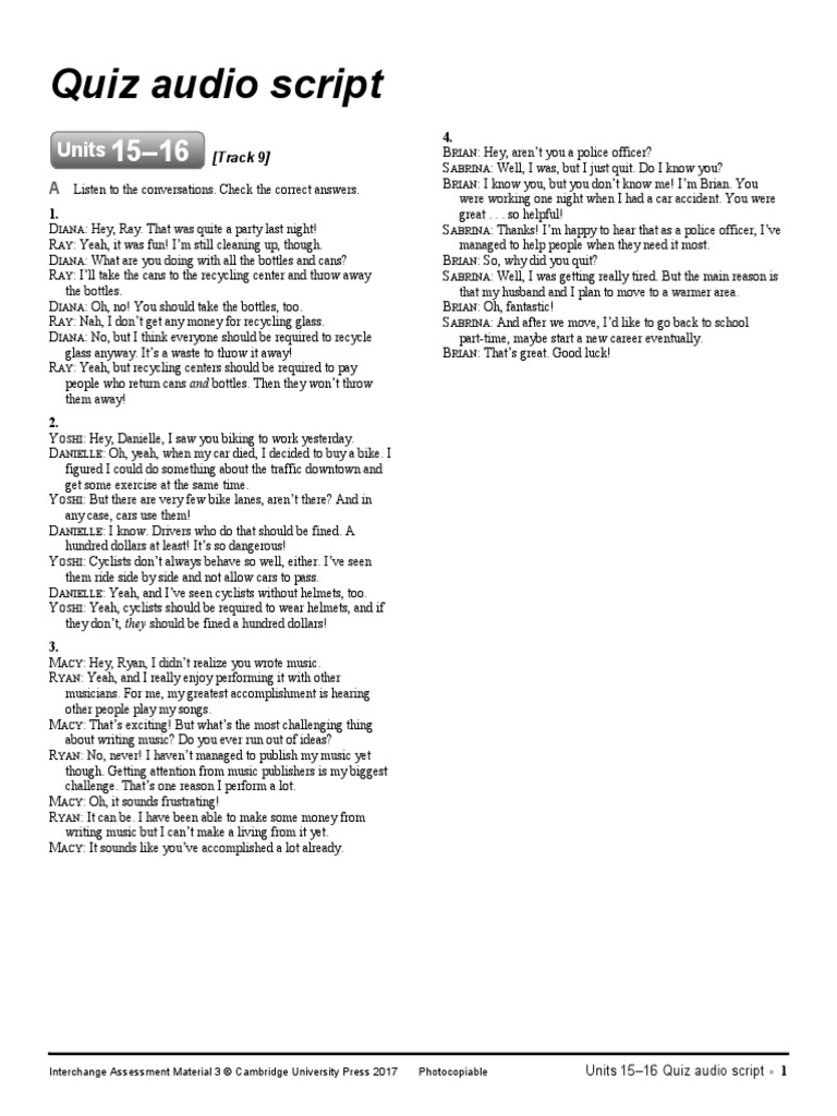 Quiz Audio Script: Units | PDF