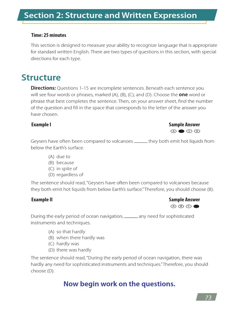 Structure: Section 2: Structure and Written Expression | PDF | Phrase ...