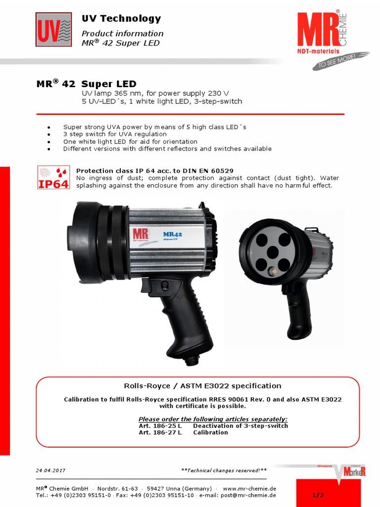 UV Technology: Product Information MR 42 Super LED | PDF | Ultraviolet | Electromagnetic Spectrum