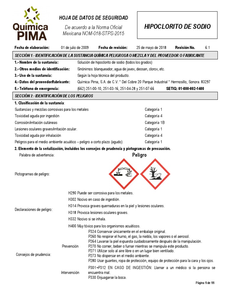 Hipoclorito de Sodio 12.5 (HDS-SGA) | PDF | Cloro | Quemar