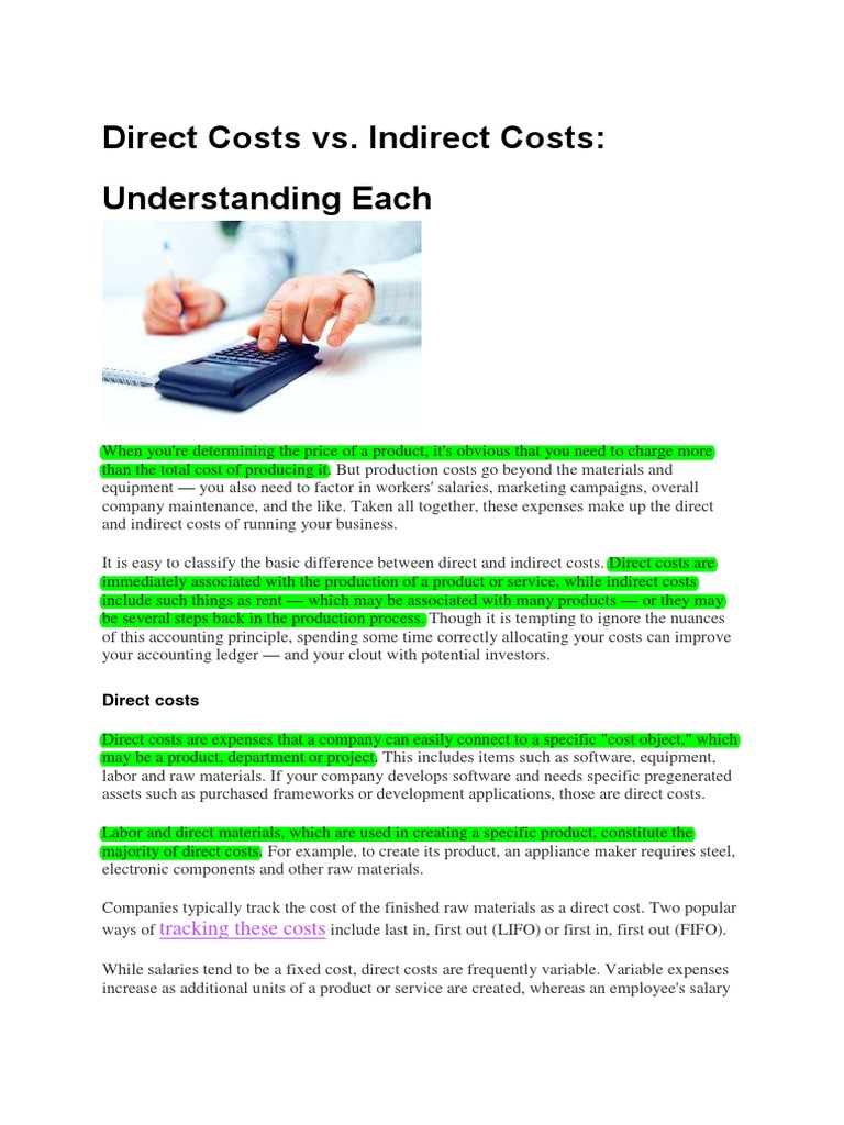 Direct Costs vs. Indirect Costs: Understanding Each | PDF | Cost | Cost ...