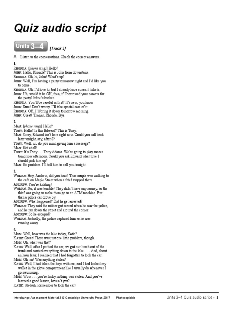 Quiz Audio Script: Units | PDF