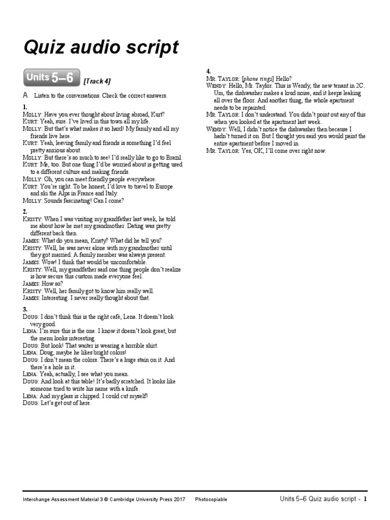 Quiz Audio Script: Units | PDF