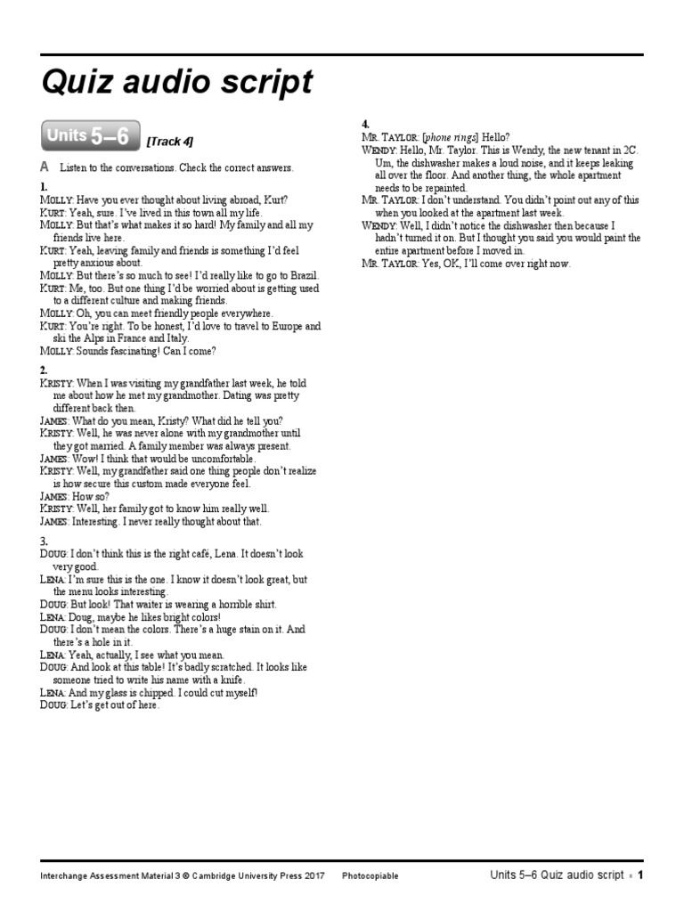 Quiz Audio Script: Units | PDF