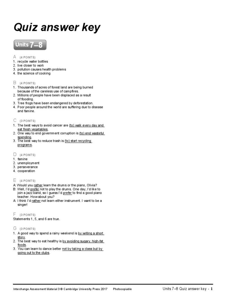 Quiz Answer Key: Units | PDF