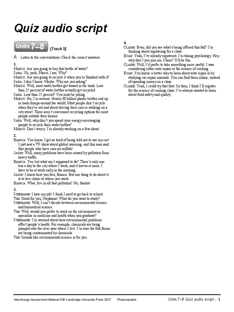 Quiz Audio Script: Units | Download Free PDF | Recycling ...