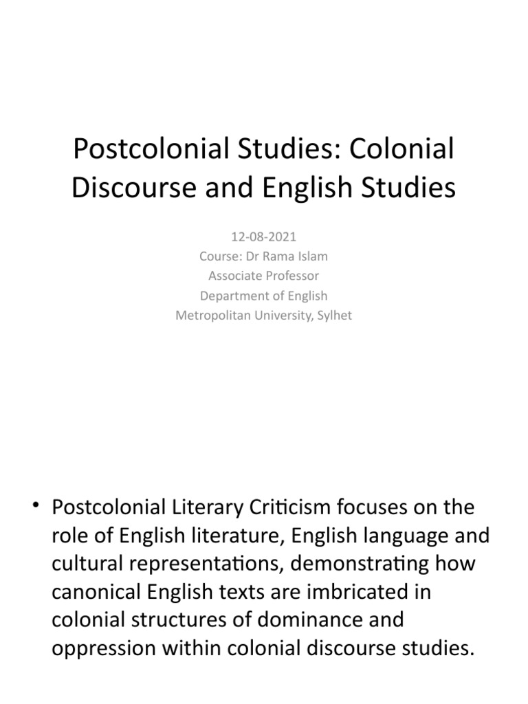 Postcolonial Studies: Colonial Discourse and English Studies | PDF ...