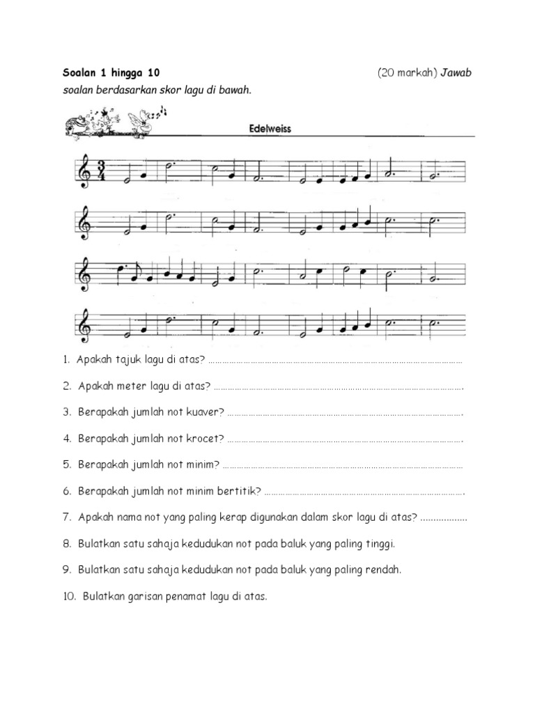 Pendidikan Muzik - Soalan 1 Hingga 10 | PDF
