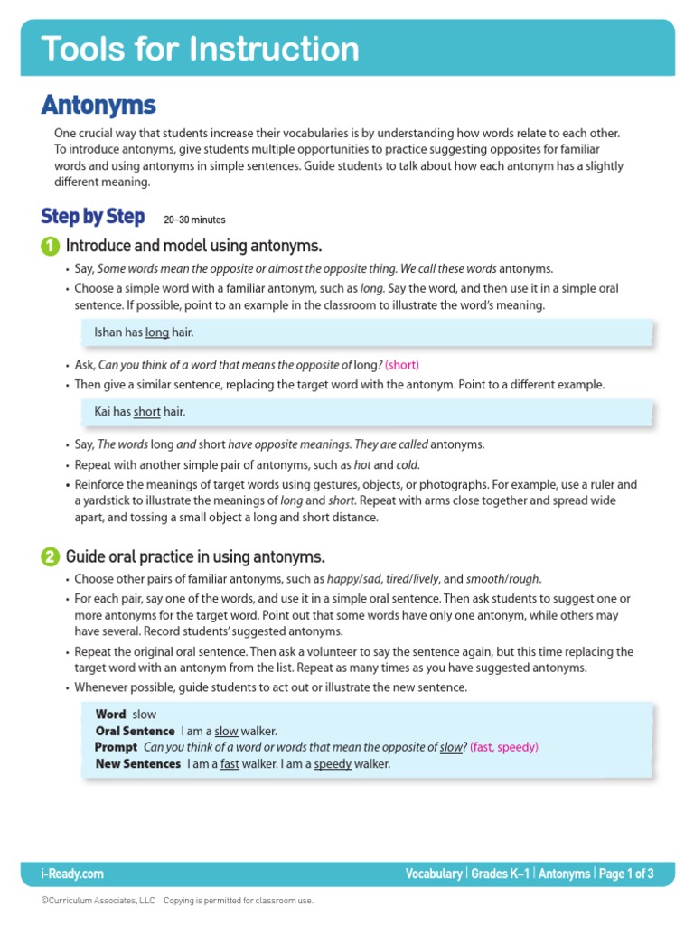 K-1 Teacher Led Antonyms | PDF | Teaching | Education Theory