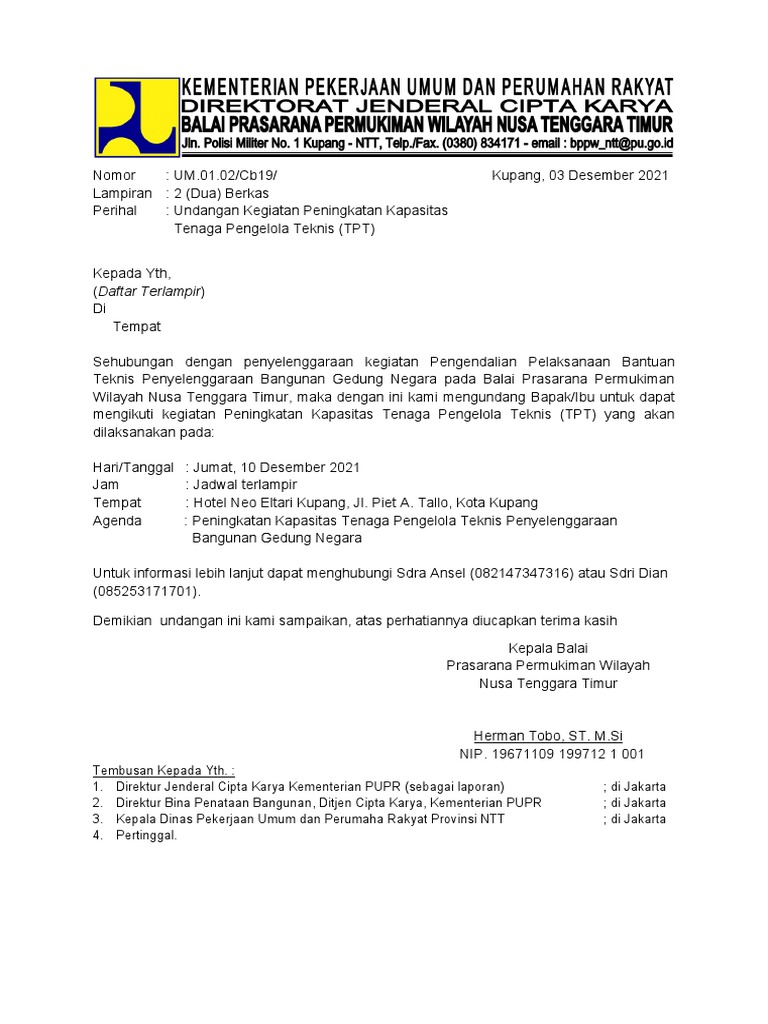 DRAFT - Undangan Peningkatan Kapasitas TPT - 2021 | PDF