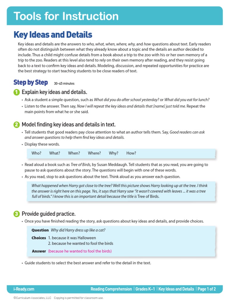 K-1 Teacher Led Key Ideas and Details | PDF | Question | Education Theory