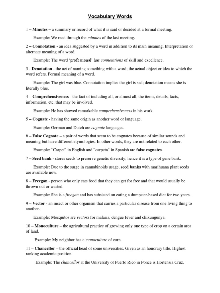 Vocbualry Words | PDF | Word | Linguistics