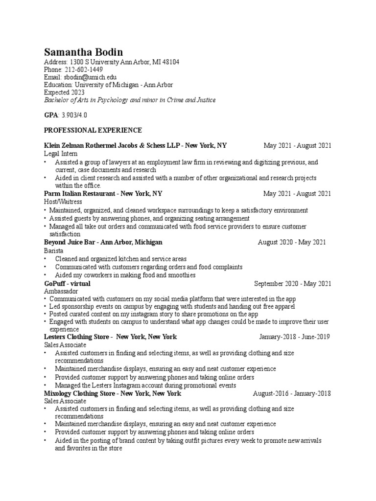 Sammy Bodin Resume | PDF | Merchandising | Communication
