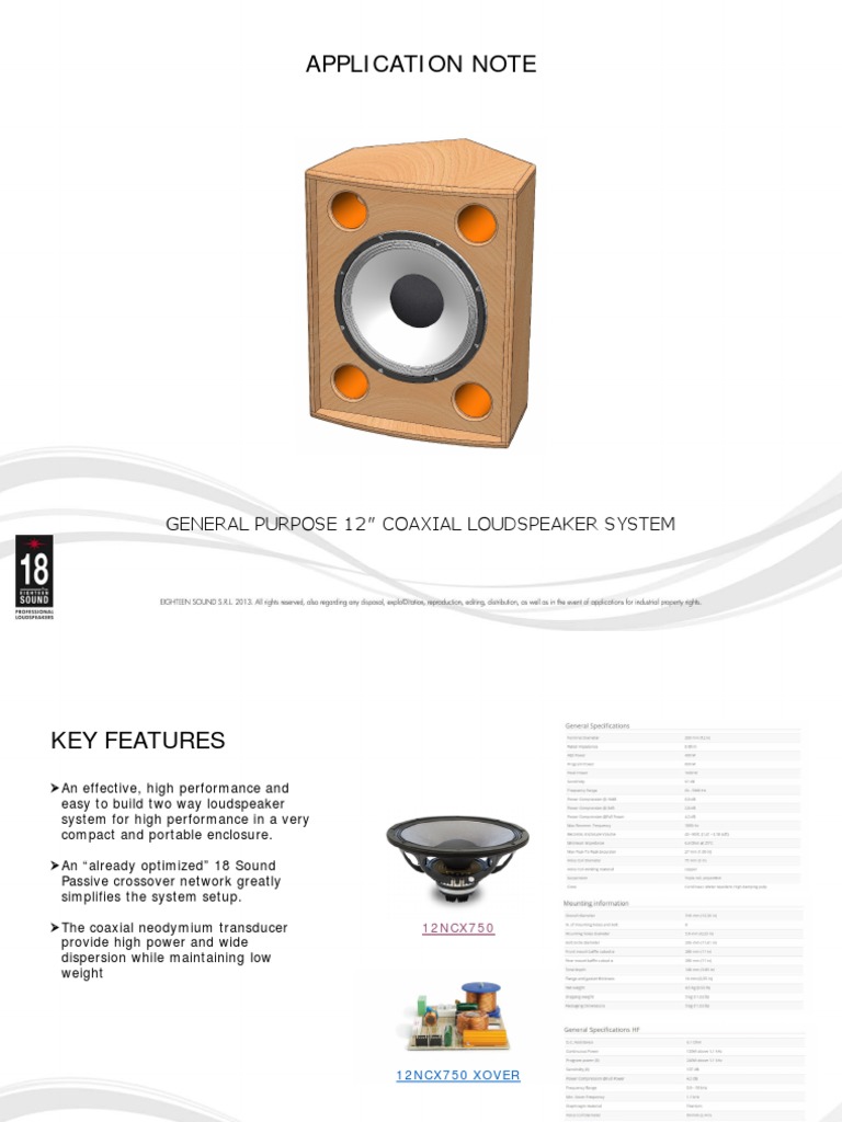 Application Note: General Purpose 12 Coaxial Loudspeaker System | PDF
