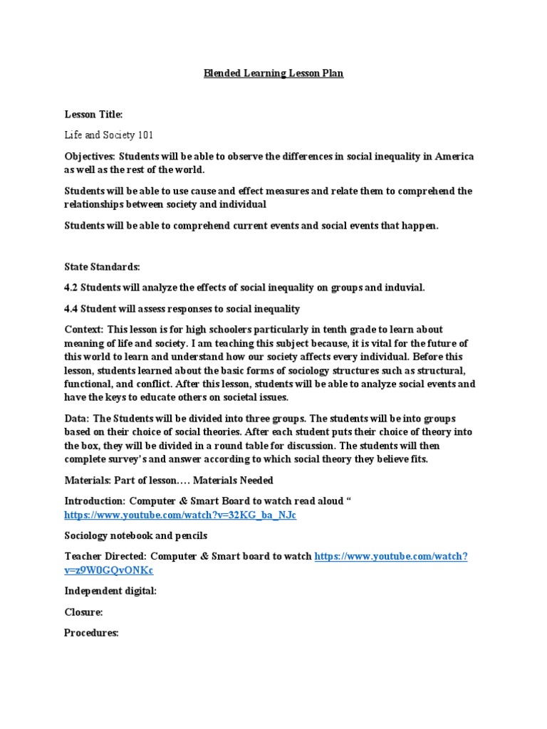 Blended Lesson Plan | PDF | Lesson Plan | Sociology