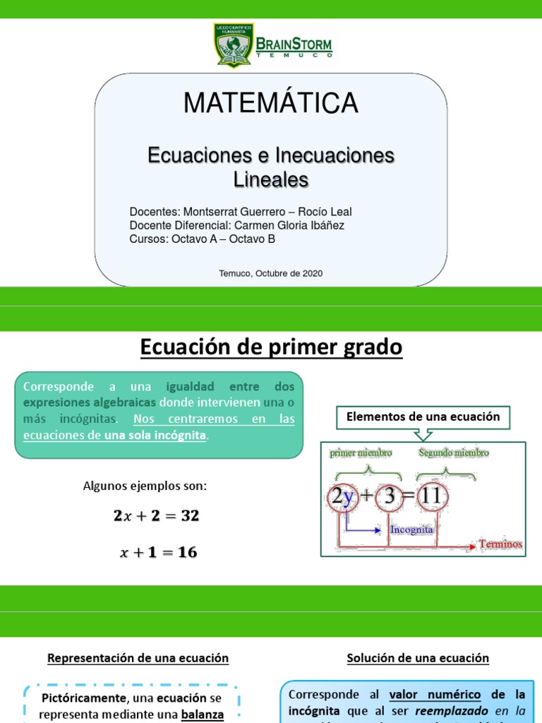 Ecuaciones e Inecuaciones Lineales 05 Al 09 Octubre | PDF | Ecuaciones | Desigualdad (Matemáticas)