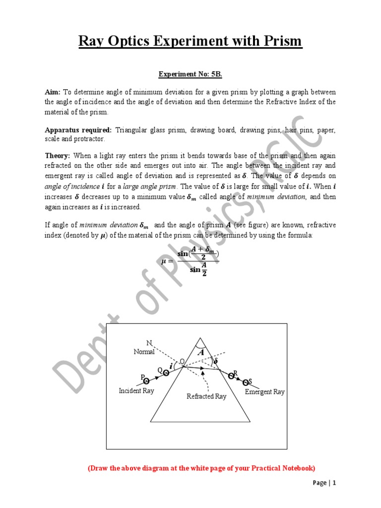 Ray Optics Experiment With Prism: (Draw The Above Diagram at The White ...