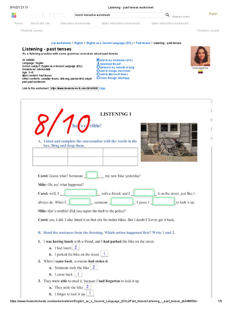 Listening - Past Tenses Worksheet | PDF | Grammatical Tense | English ...