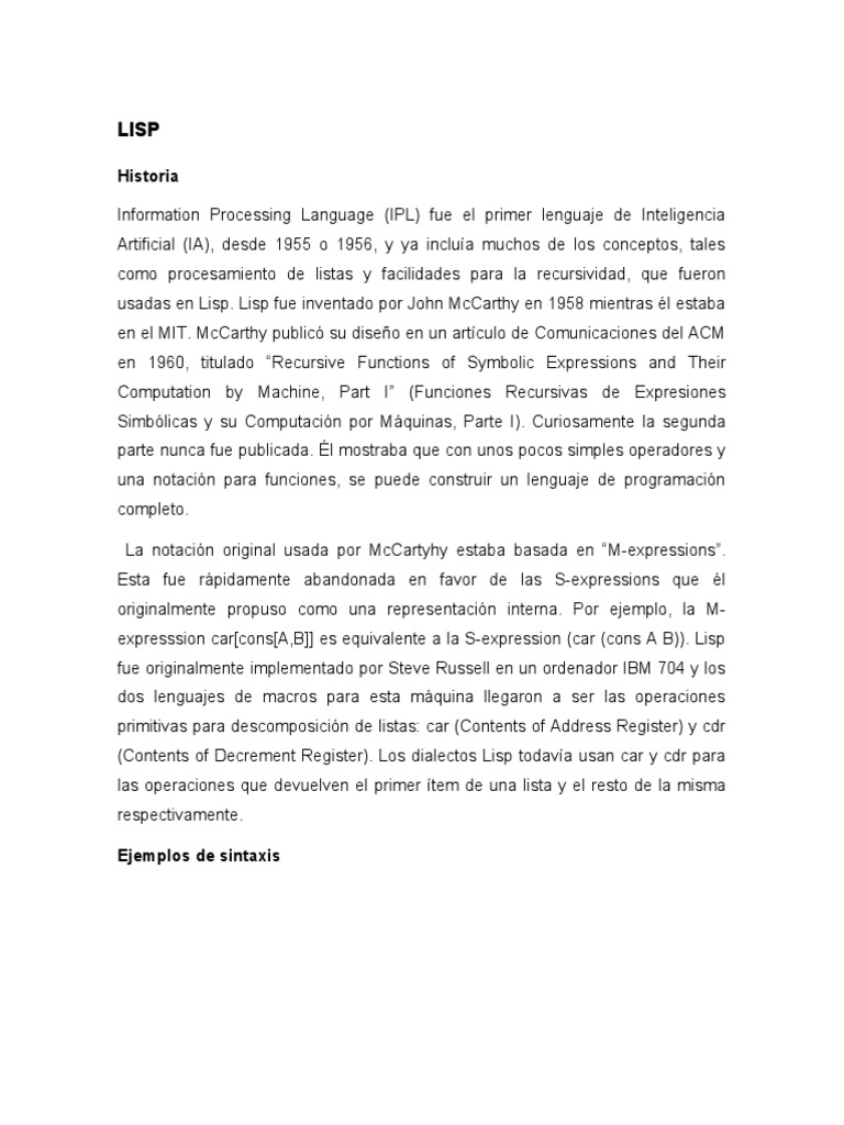 LISP | PDF | Ruby (lenguaje de programación) | Perl