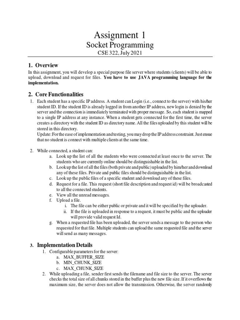 Assignment 1: Socket Programming | Descargar gratis PDF | Server (Computing) | Computer File