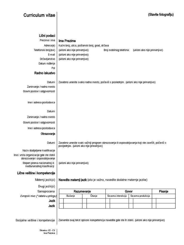 CVTemplate- SRPSKI prazan