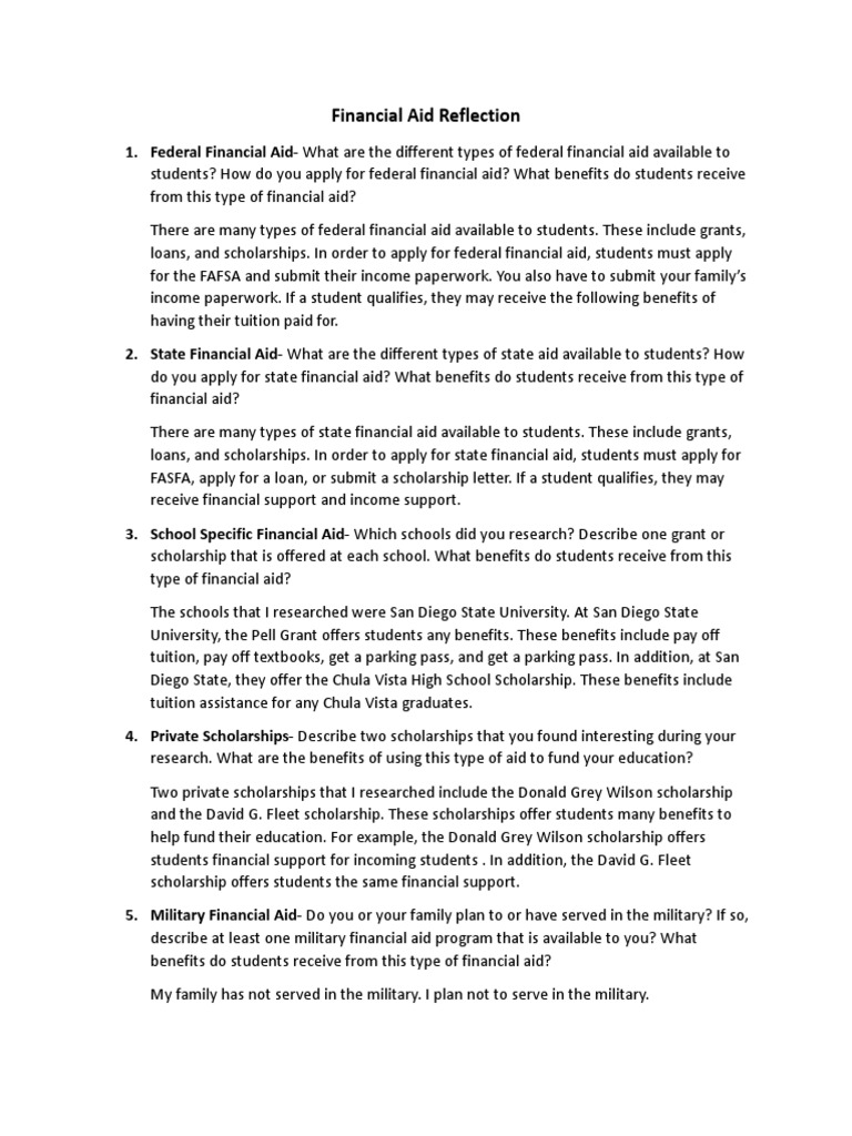 l8 - Financial Aid Reflection Template | PDF | The United States | Students