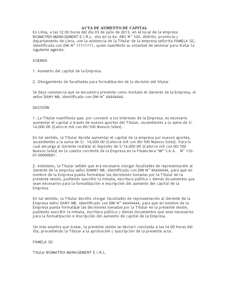Acta de Aumento de Capital | PDF Acta de Aumento de Capital | PDF