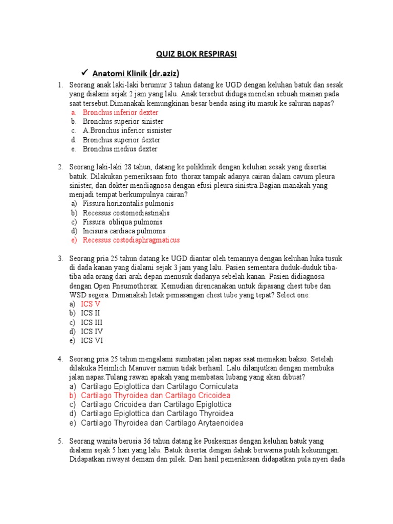 Quiz Blok Respirasi | PDF