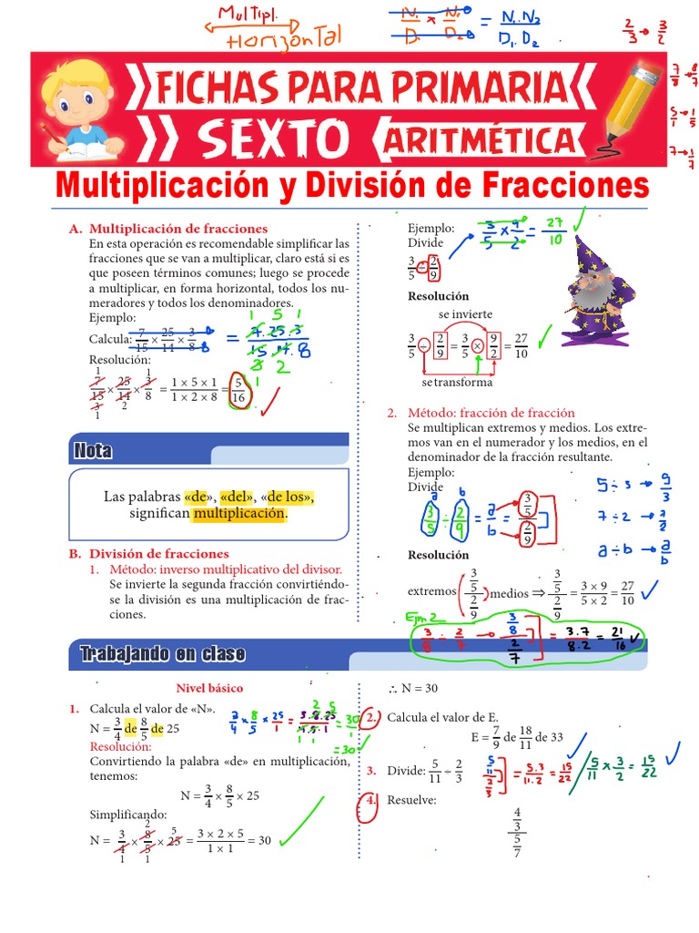 Multiplicación y División de Fracciones 6to grado | PDF ...