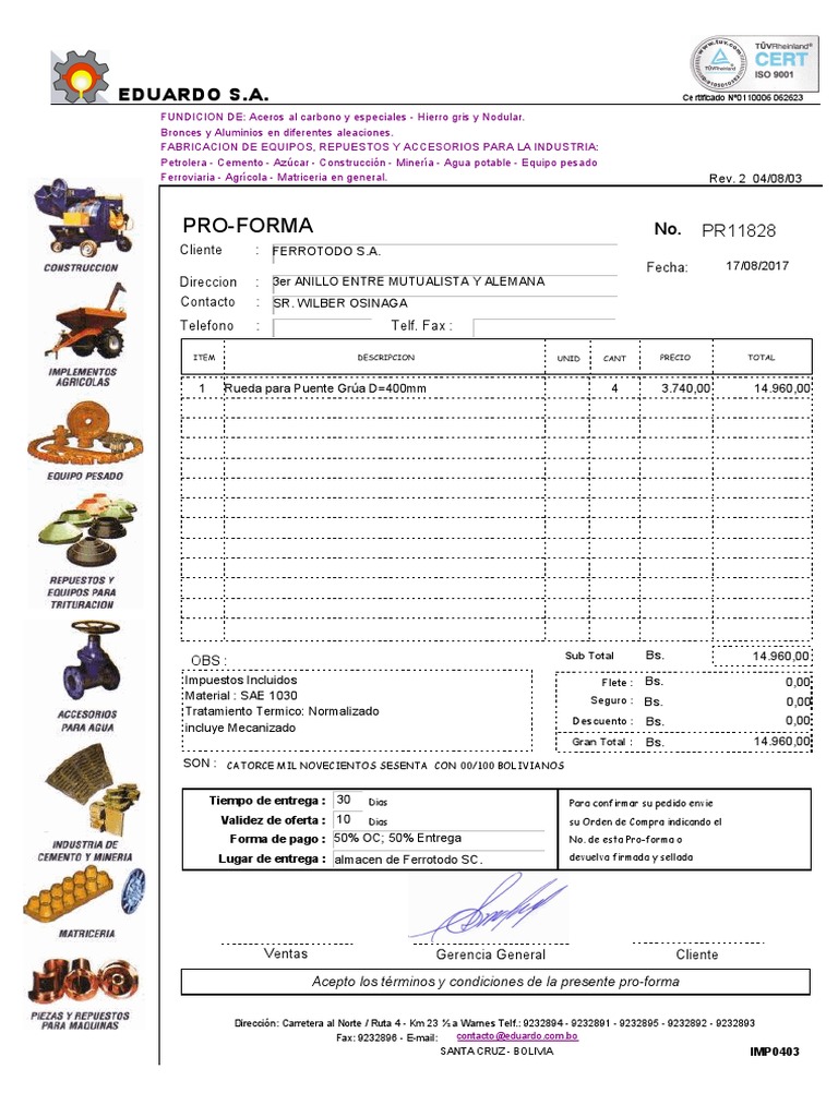 Proforma Ejemplo de Eduardo S.A. | PDF | Química | Sustancias químicas