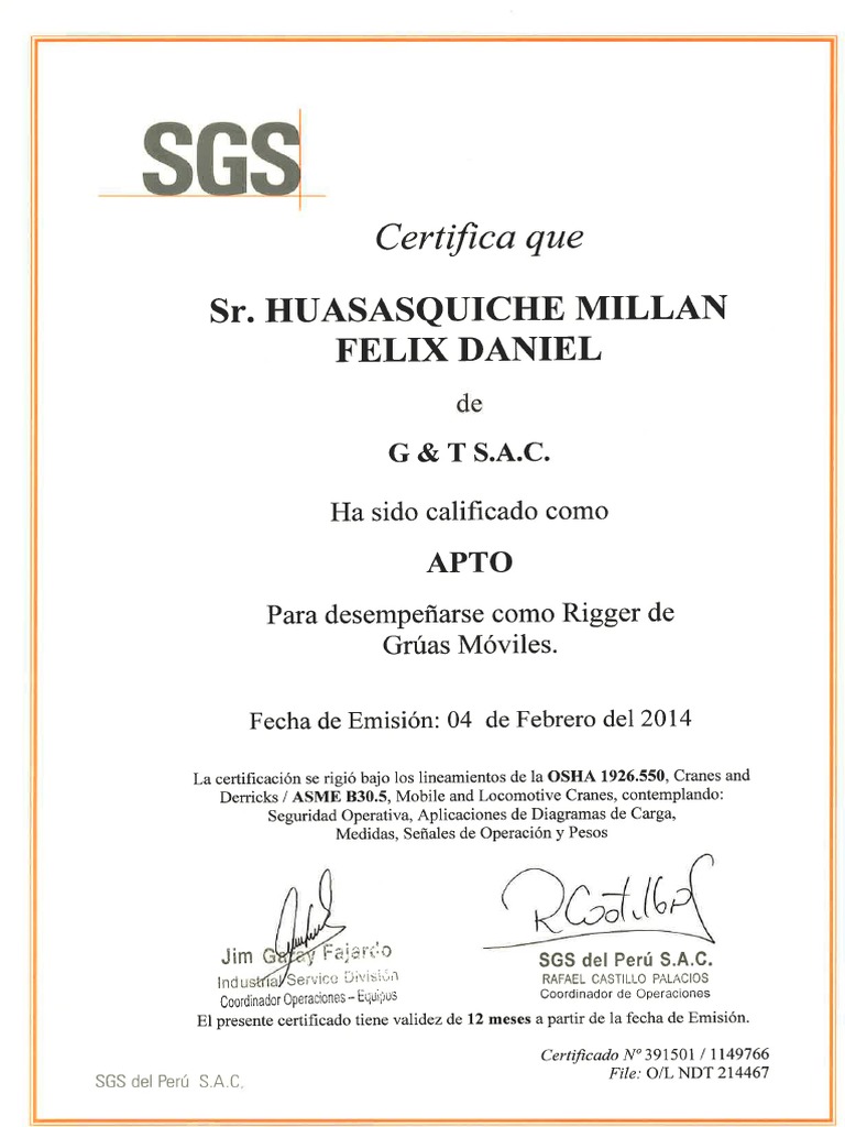 Certificado de Rigger | PDF