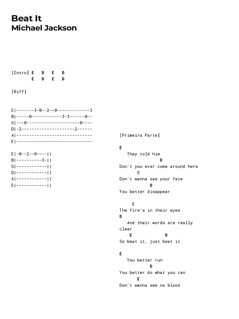 Michael Jackson's "Beat It" Lyrics and Chords | PDF | Chess | Works