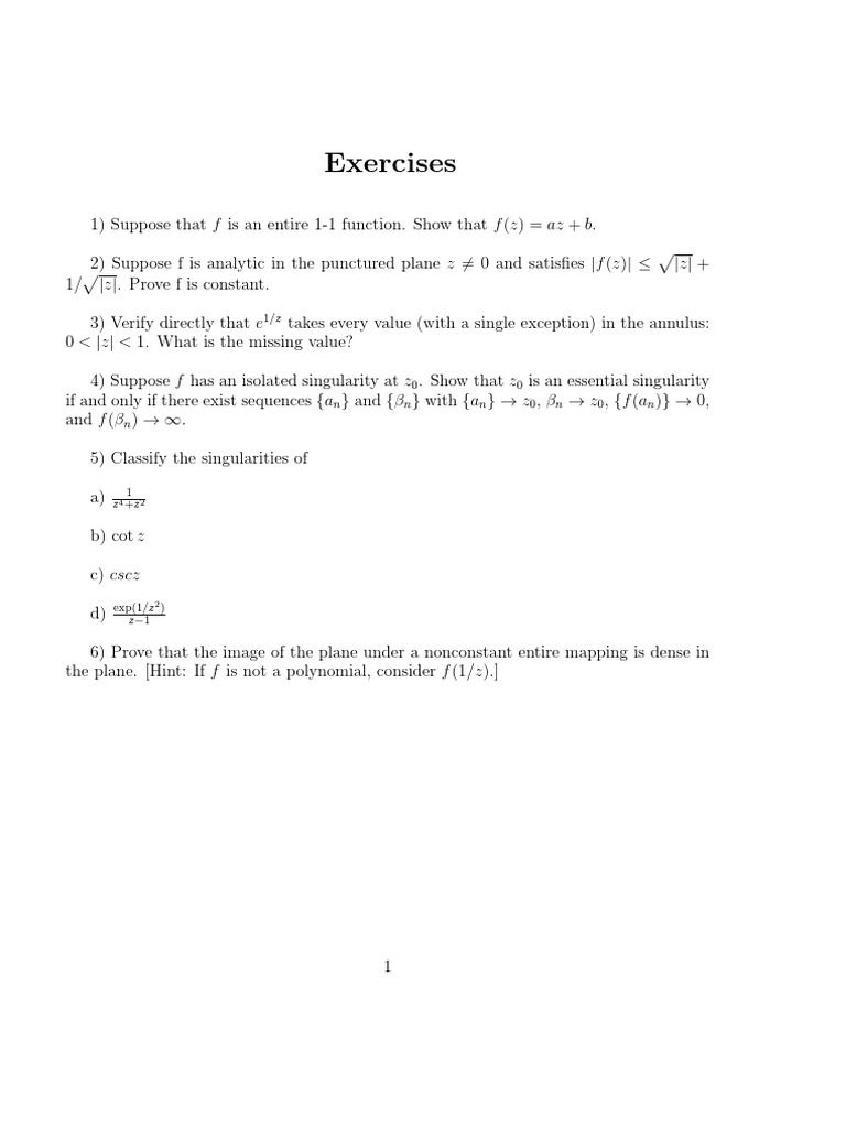 Complex Analysis Problem Set | PDF | Teaching Methods & Materials