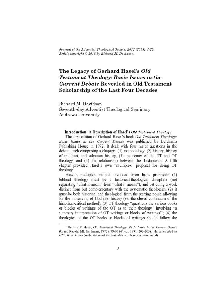 The Legacy of Gerhard Hasel - S Old Testament Theology - Basic Issue ...