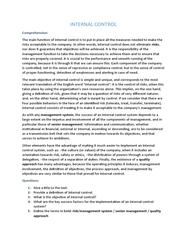 Internal Control | PDF | Internal Control | Risk