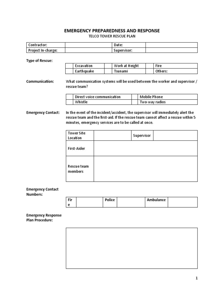 Emergency Preparedness and Response Writtten Plan - Form | PDF ...