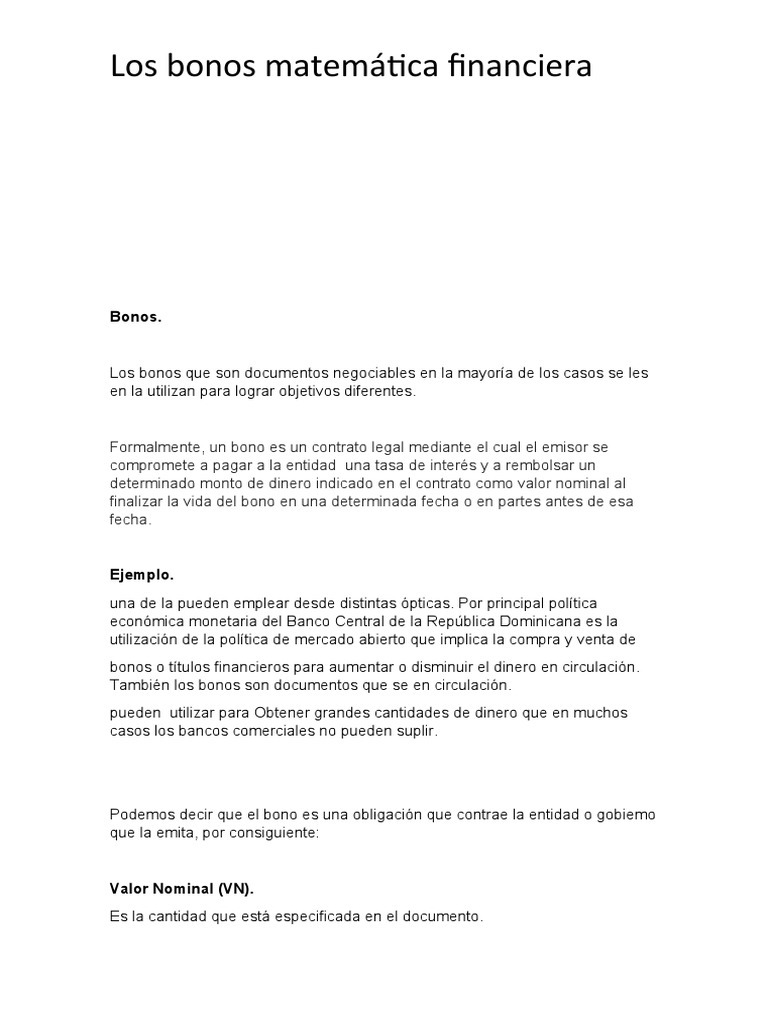 Matemáticas Financiera.bonos | PDF | Bonos (Finanzas) | Interés