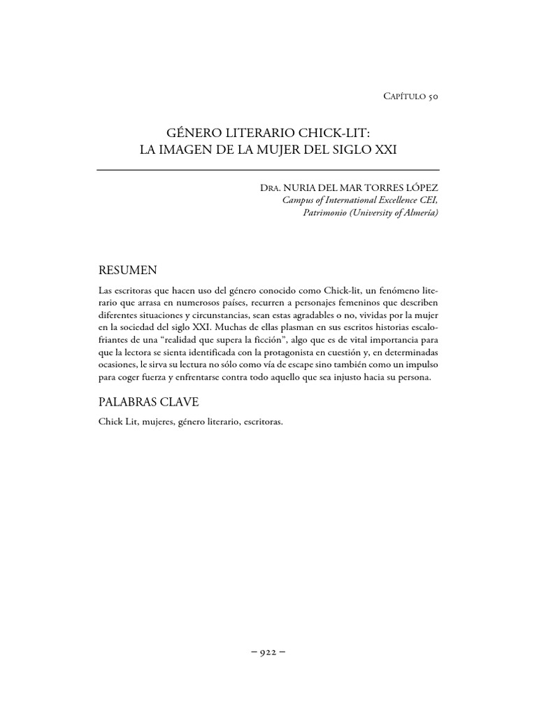 Género Literario Chick-Lit - La Imagen de La Mujer Del Siglo Xxi ...