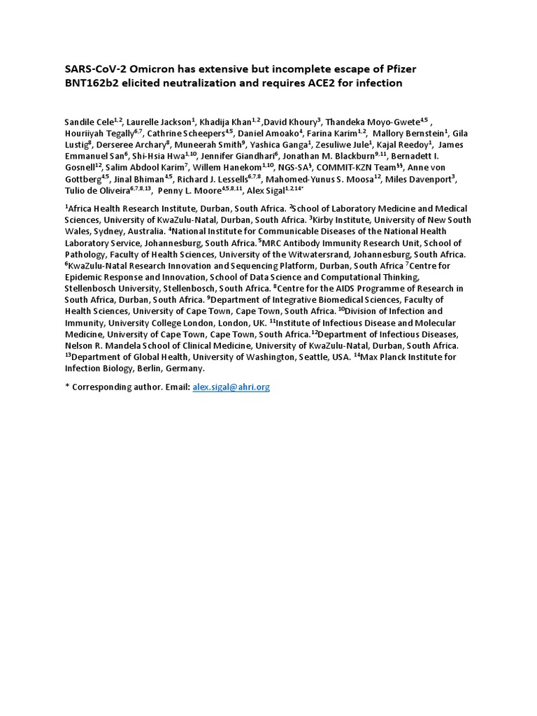 MEDRXIV 2021 267417v1 Sigal | PDF | Biochemistry | Chemistry