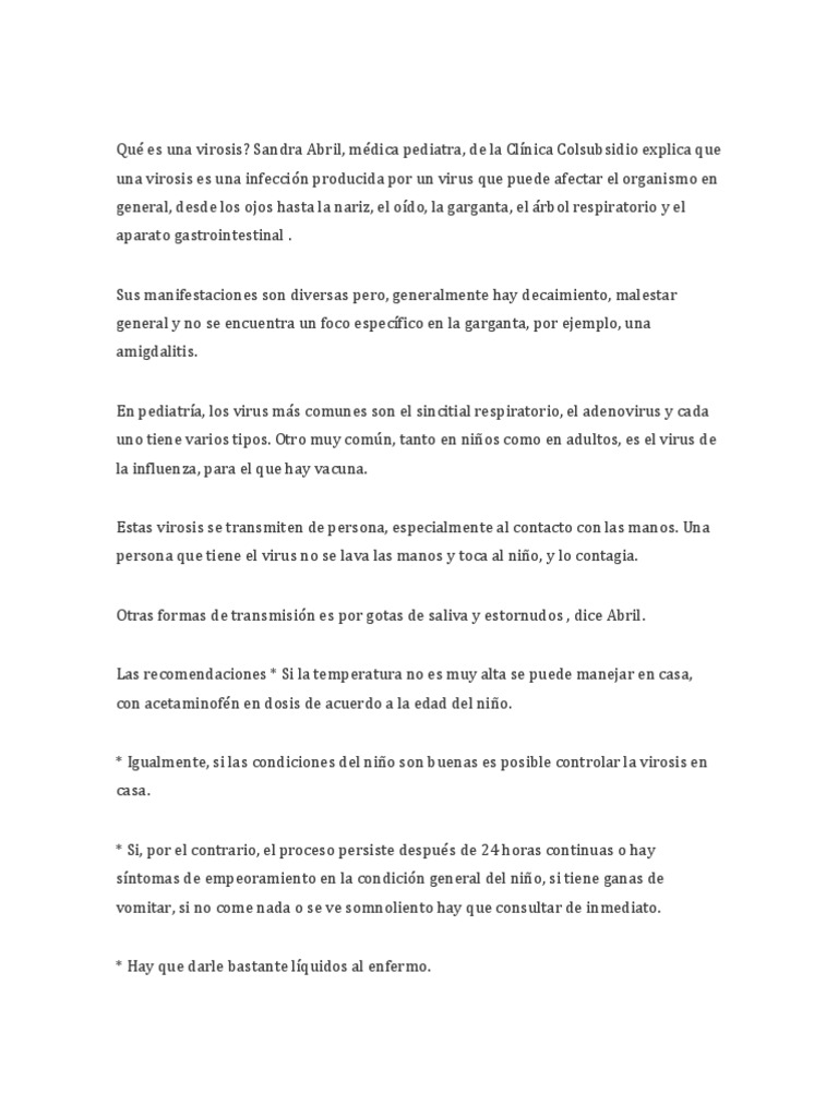 Qué Es Una Virosis | PDF