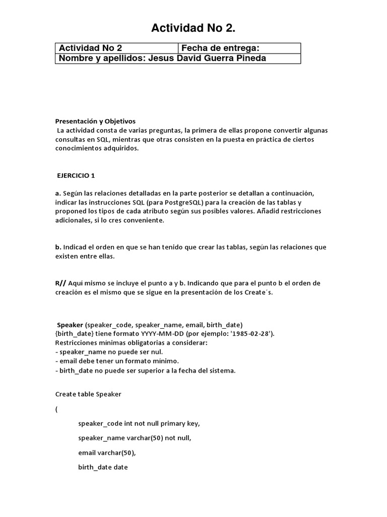 Creación y Consultas SQL en PostgreSQL | PDF | Ingeniería de software ...