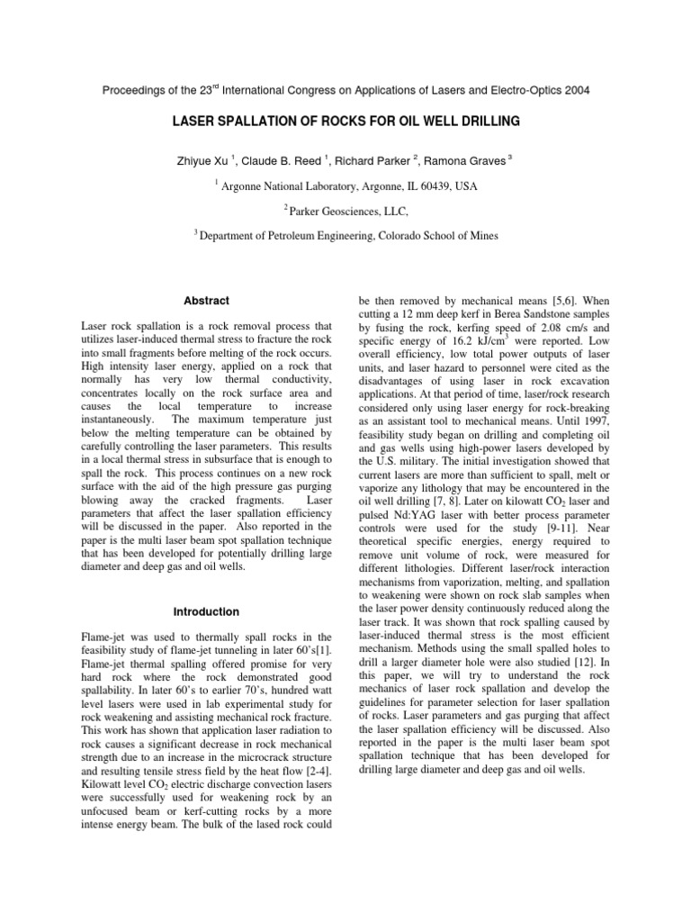 Laser Spallation of Rocks For Oil Well Drilling | PDF | Laser | Young's ...