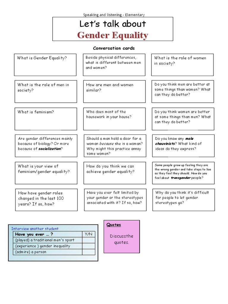 Lets Talk About Gender Equality Conversation Topics Dialogs Debating ...