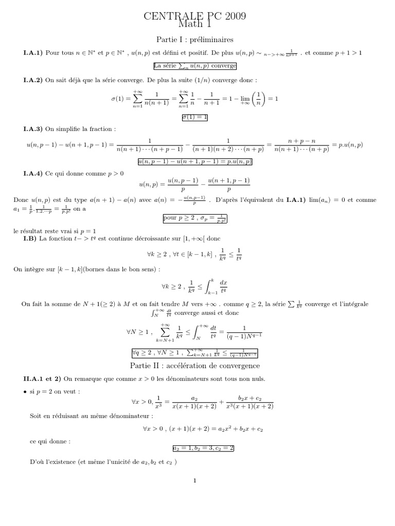 Centrale PC 2009: Analyse Mathématique | PDF | Limite (mathématiques ...