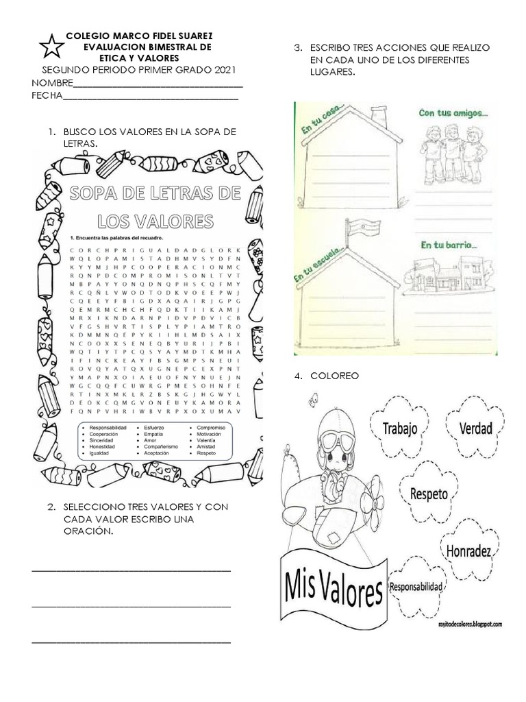 Evaluacion Etica y Valores Segundo Periodo Primer Grado 2021 | PDF