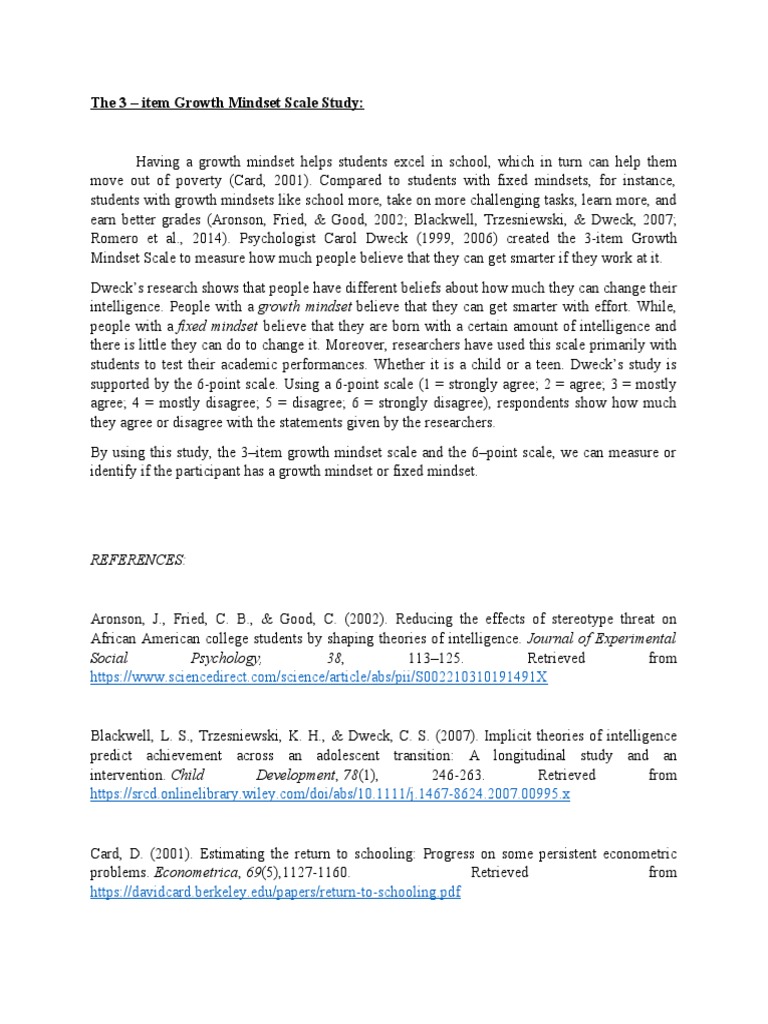 Study - The 3-Item Scale | PDF | Mindset | Human Nature