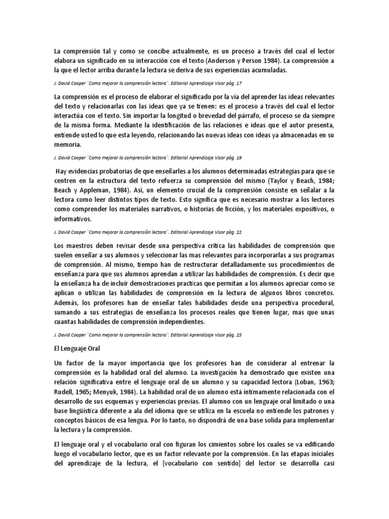Como Mejorar La Comprension Lectora | PDF | Aprendizaje | Comprensión ...